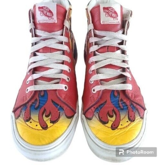 Vans | Shoes | Vans Racer Sk8 Hi Top Flames Red Yellow 58357 Shoe ...